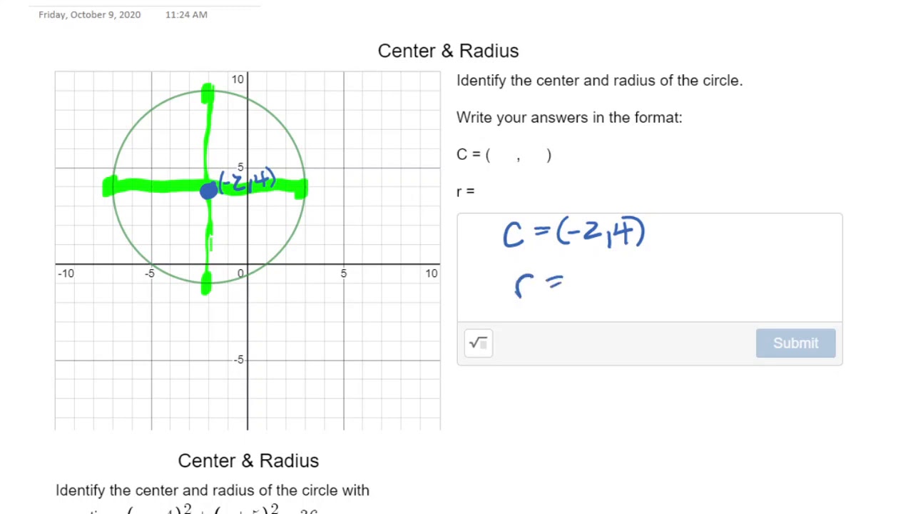 Finding The Center Radius Of A Circle Given The Graph YouTube