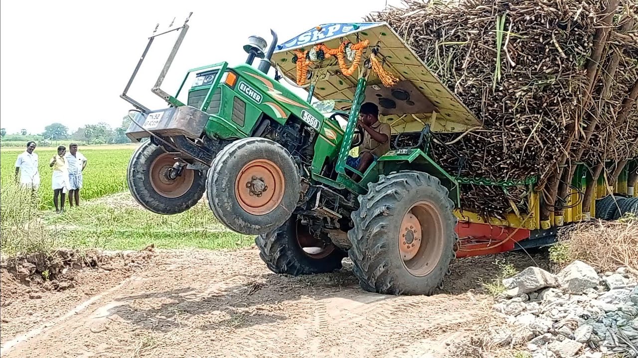 EICHER 5660 tractor /stuck in mud /with heavy load / EICHER 5660 and ...
