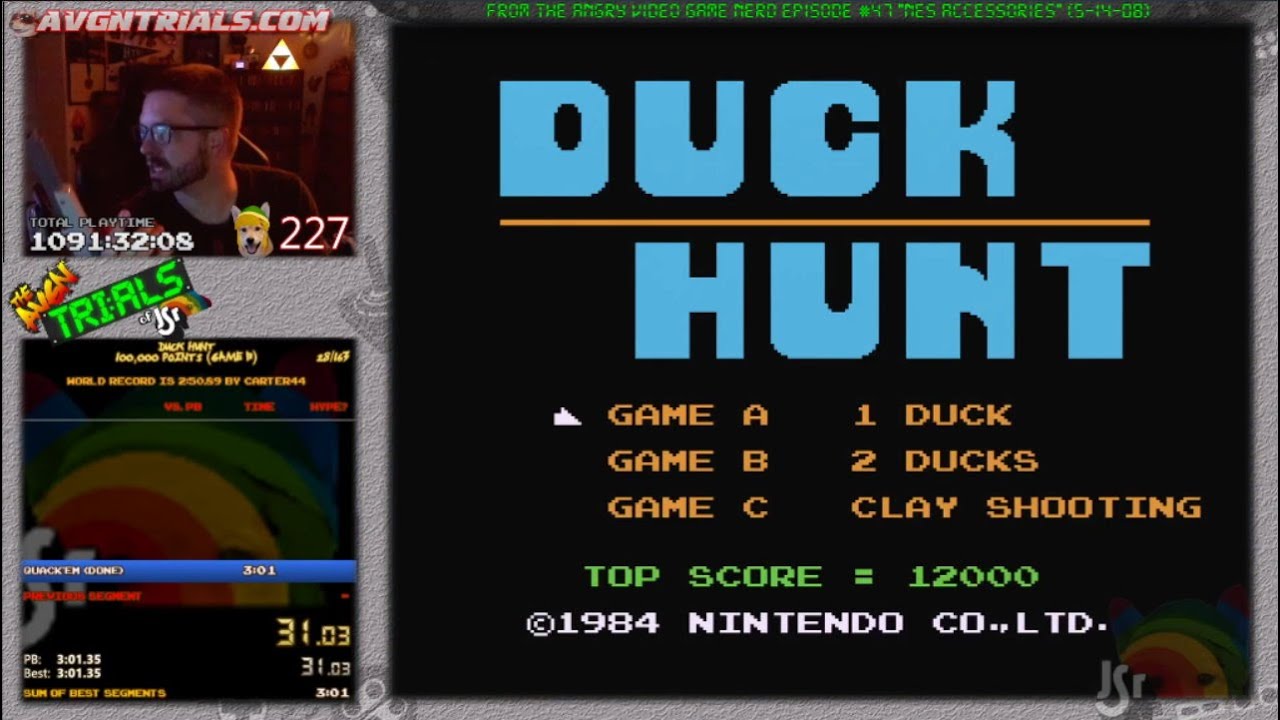 #98: Duck Hunt Speedrun in 2:58! (100,000 Points, Game B) | The AVGN Trials of JSR - YouTube