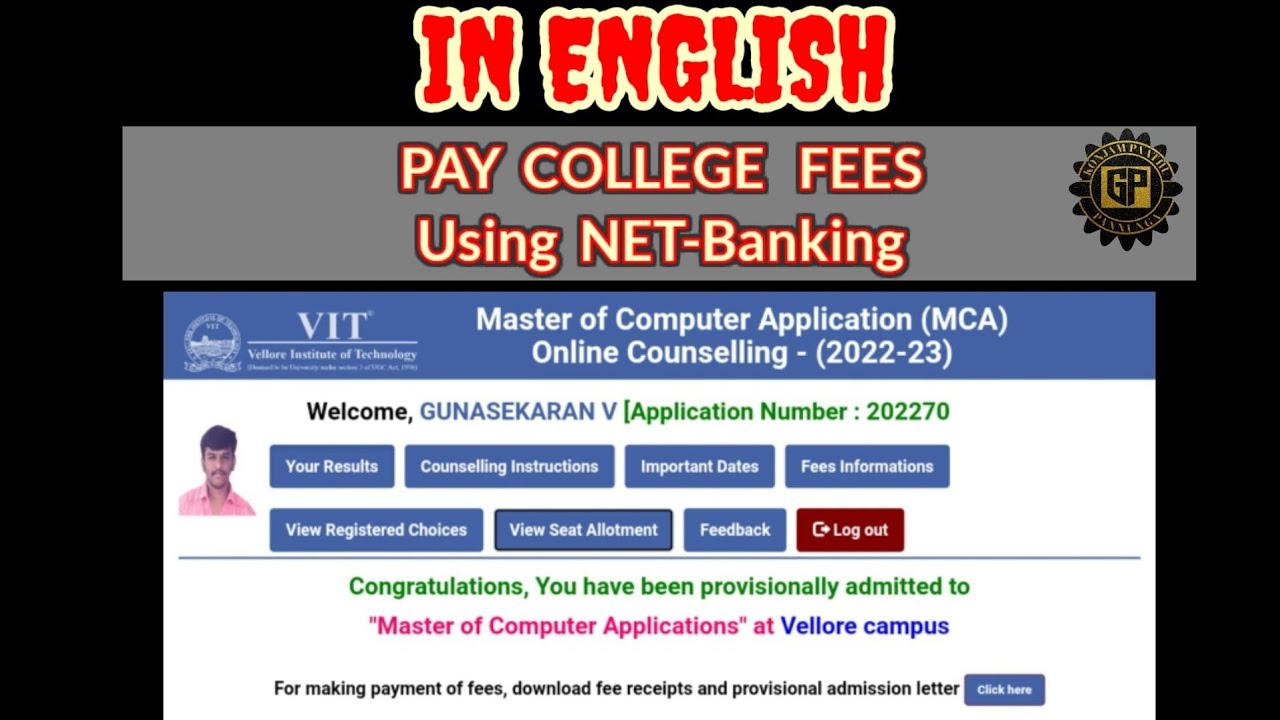 How to pay VIT college fees in Online English || Pay college fees in ...