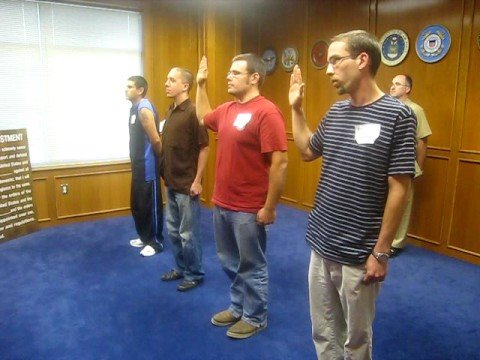 Swearing in at MEPS for National Guard - YouTube