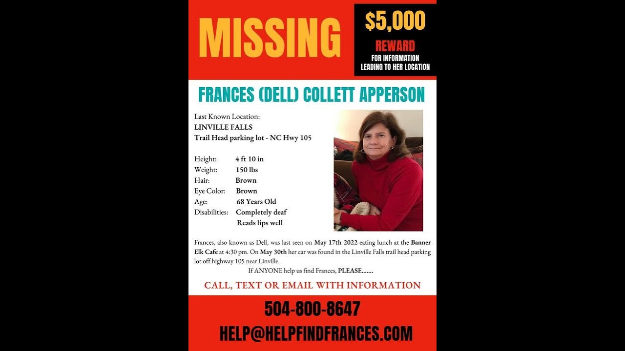 68 YEAR OLD FRANCES APPERSON IS MISSING FROM LINVILLE NORTH CAROLINA ...