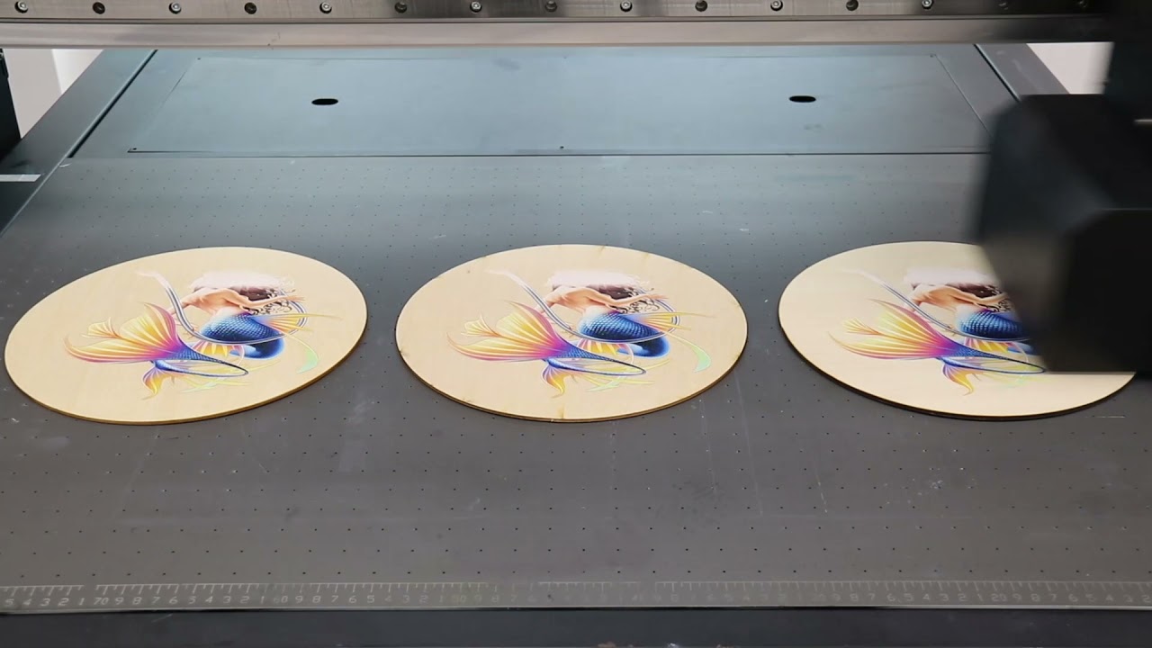 Circular Wooden Board Printing by SinoColor A1 UV Flatbed Printer FB ...