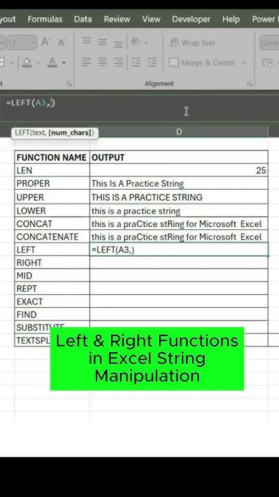 How to use LEFT and RIGHT FUNCTIONS iN Excel String Manipulation #shorts #exceltips - YouTube