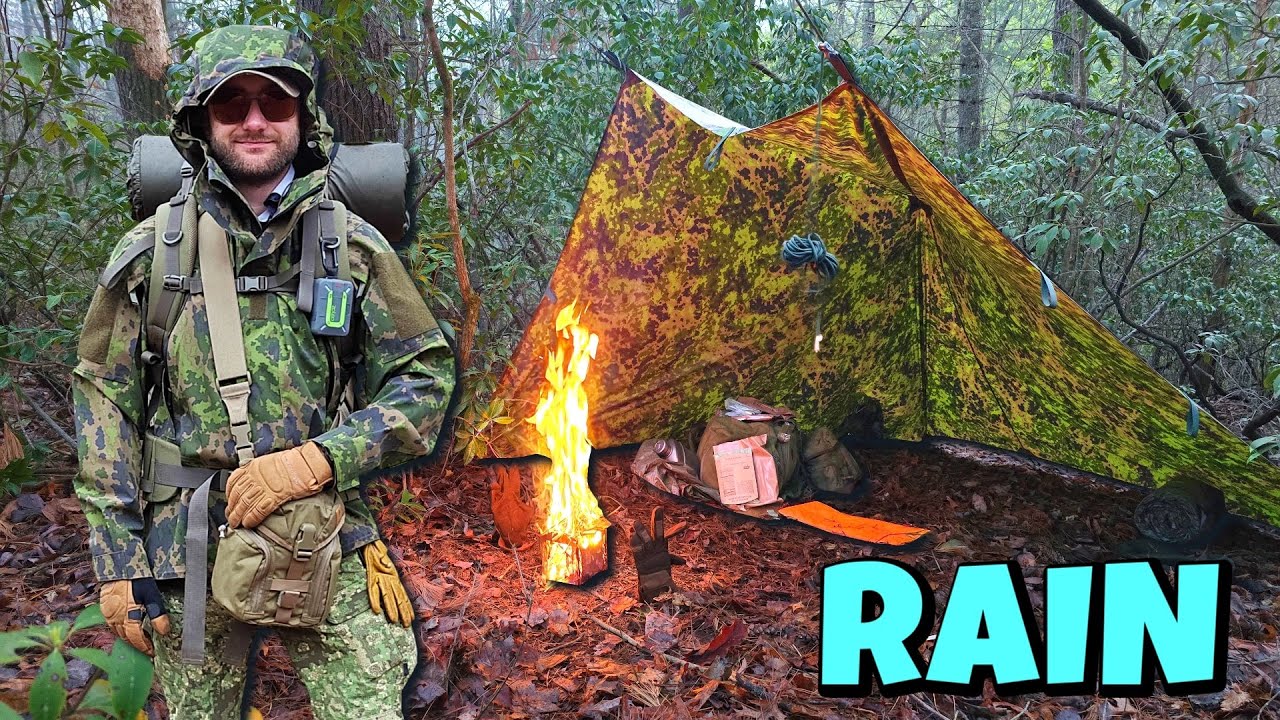 Setting Up Camp In The Rain | Tarp Camping & MRE - YouTube