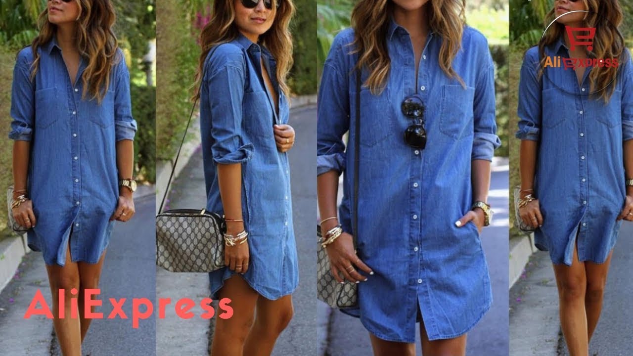Dress From AliExpress. Women Sexy Denim Dresses Solid Color Long Sleeve ...