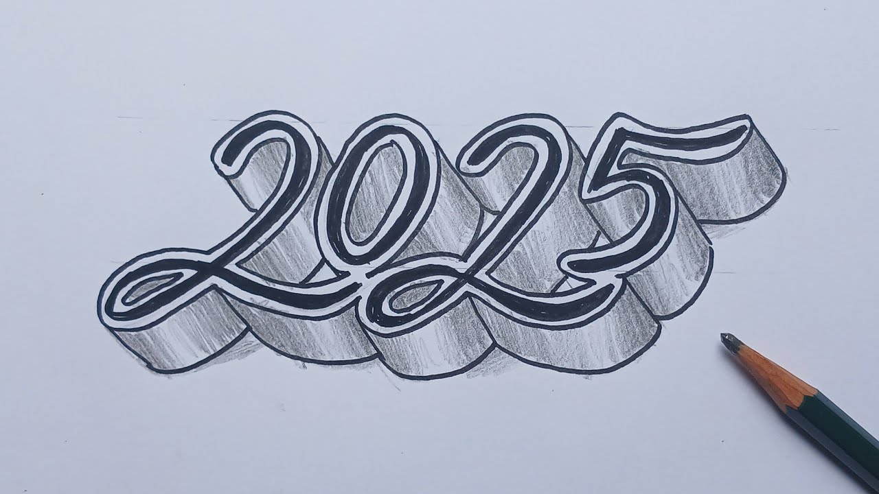 3D Drawing 2025 For Beginners / Happy New Year 2025 / How To Write Art ...