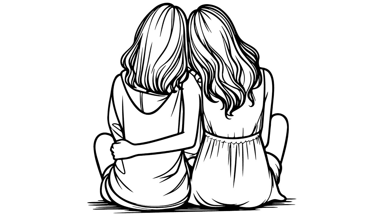 how to draw two best friends sketch / friends goal / Besties Drawing ...