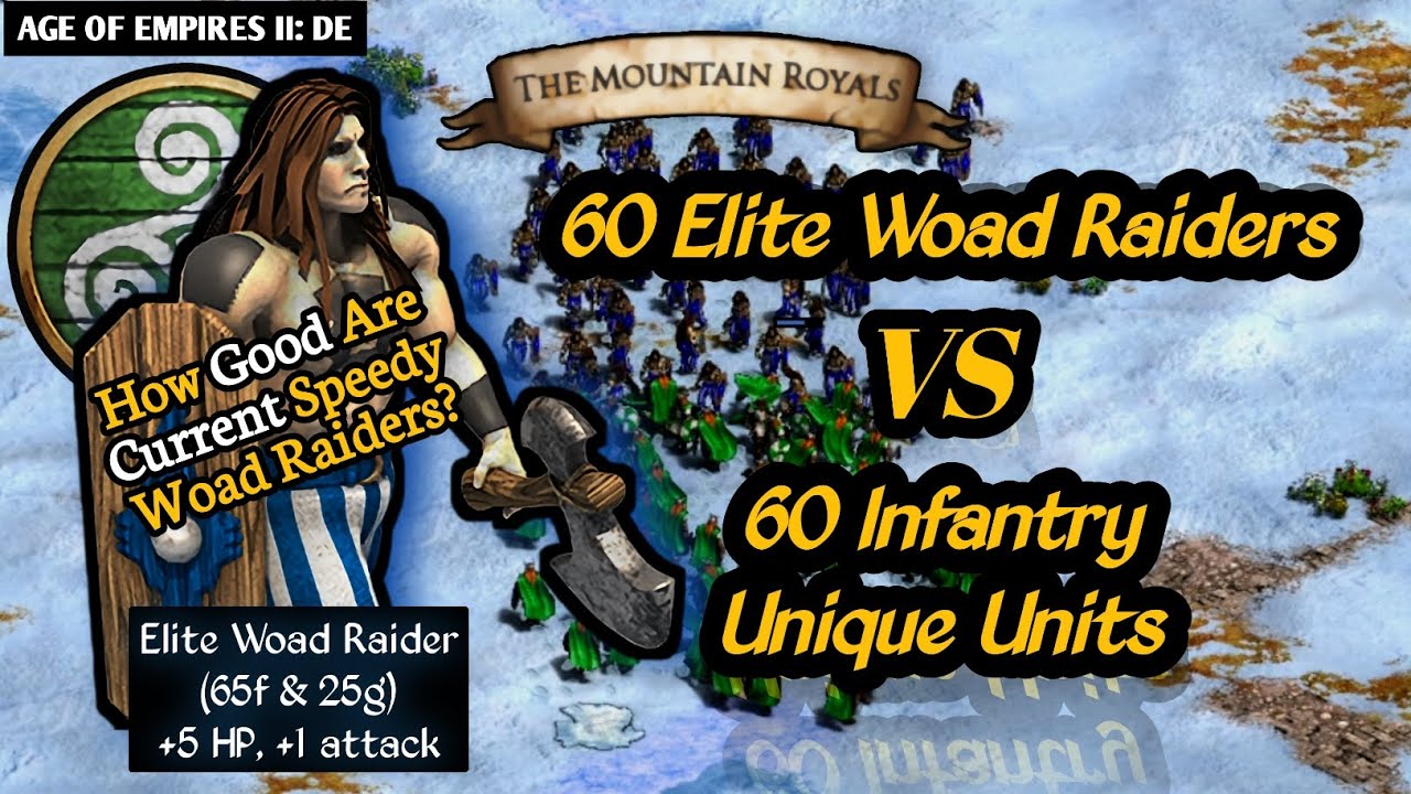AOE II: DE | 60 Elite Woad Raiders vs 60 Infantry Unique Units | How ...