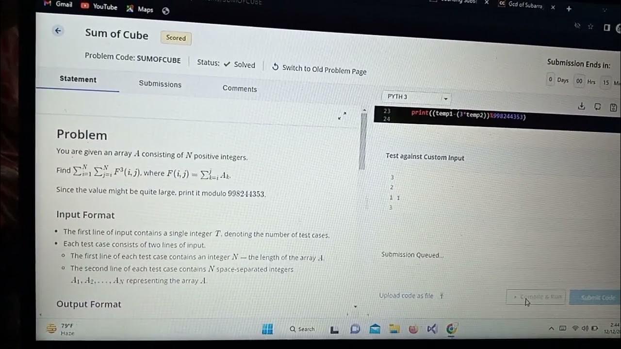 sum of cube // codechef solution // dec22 - YouTube