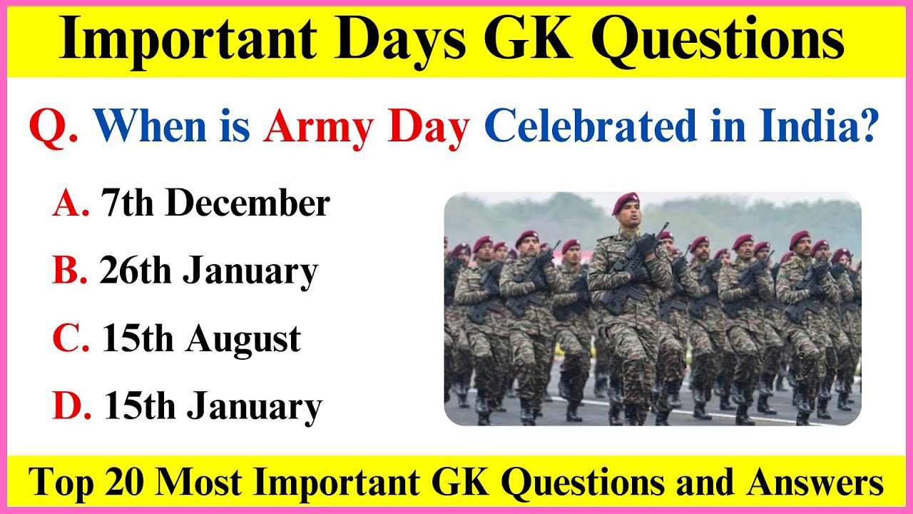 Top 20 Gk Questions and Answers | Important Days in India | GK ...