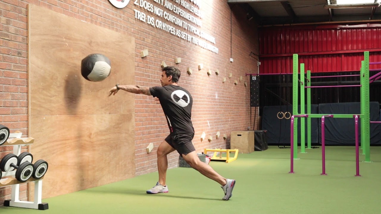 Rotational Medicine Ball Press Throw - YouTube