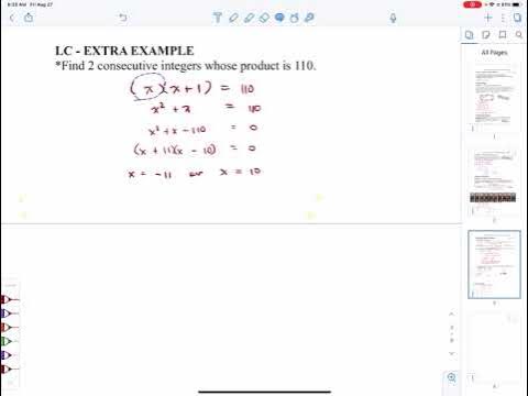 Quadratic applications, consecutive integers (110.1.5.extraExample) - YouTube