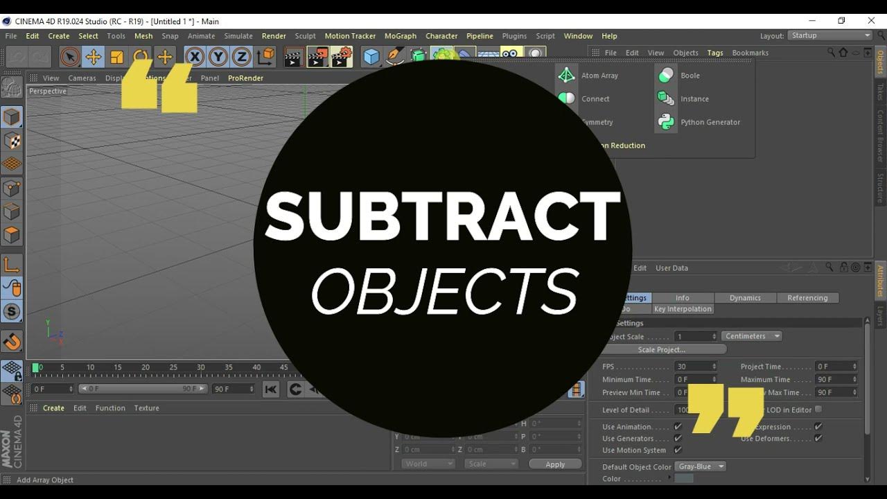 Cinema C4D subtract objects using Boole Simple Tutorial Beginner - YouTube