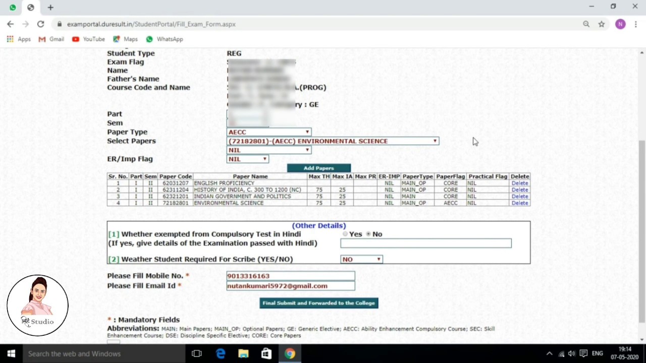 How to Fill DU NCWEB Examination Form - YouTube