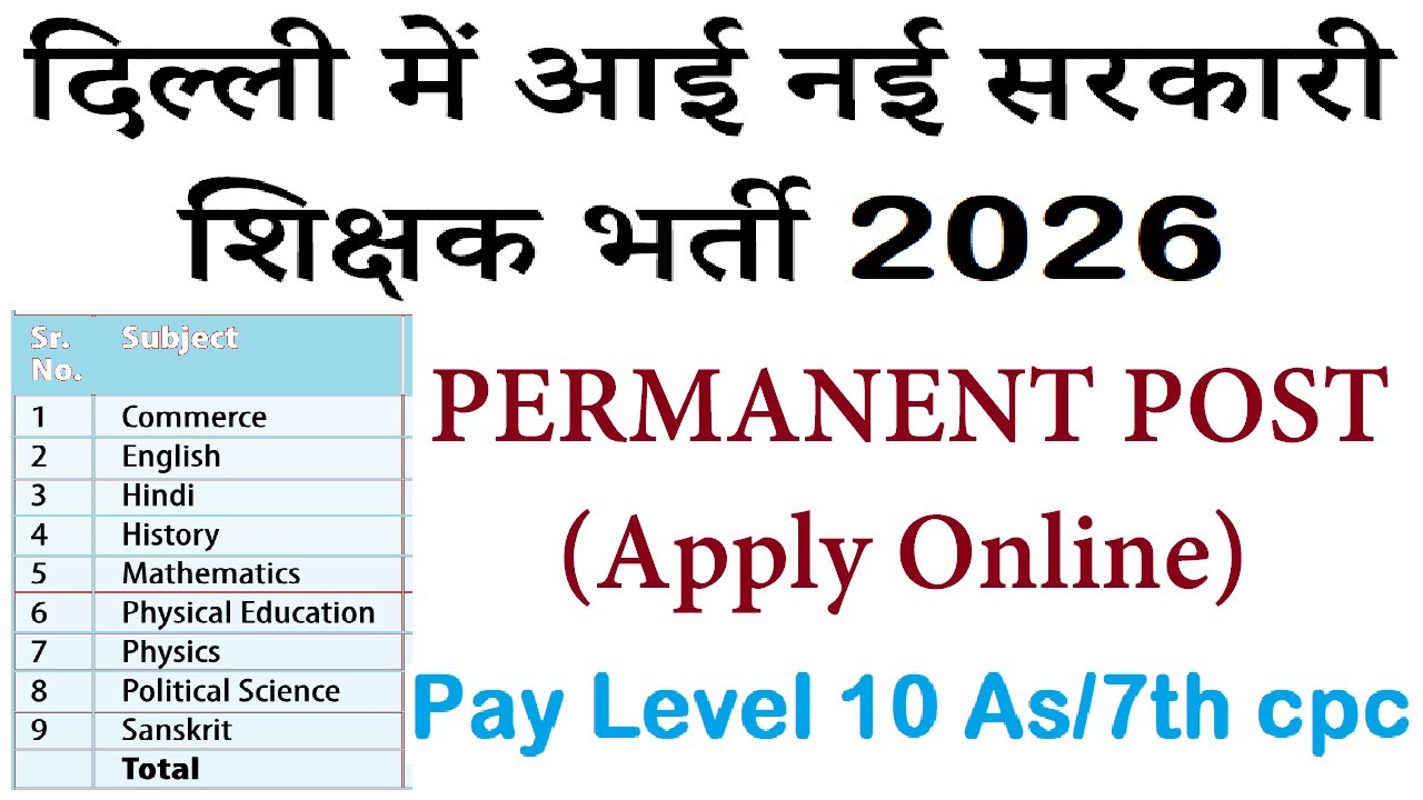 दिल्ली में आई नई सरकारी शिक्षक भर्ती 2026 | FOR 9 SUBJECTS | APPLY ...