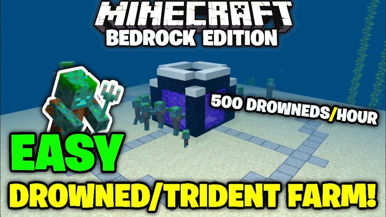 1.18 EASY DROWNED AND TRIDENT FARM IN MINECRAFT BEDROCK (MCPE, XBOX ...