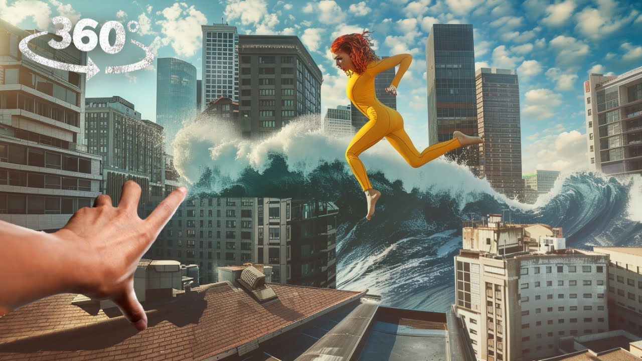 360° Surviving a Tsunami in VR! Epic Helicopter Escape & Parkour ...