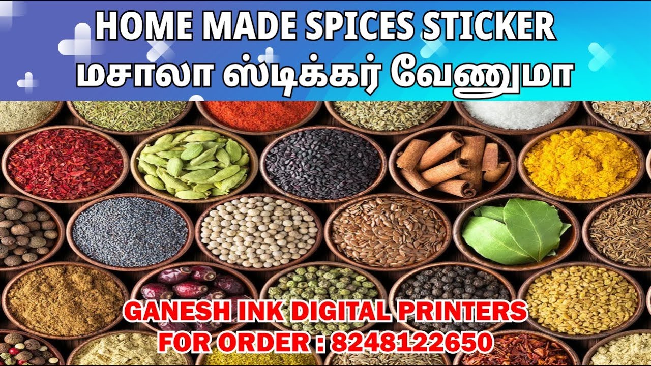 home made spices sticker, label print | call 8248122650 - YouTube