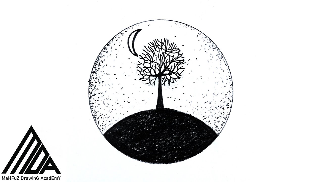 How To Draw A Beautiful Scenery in Easy Way || Circle Drawing || Step ...