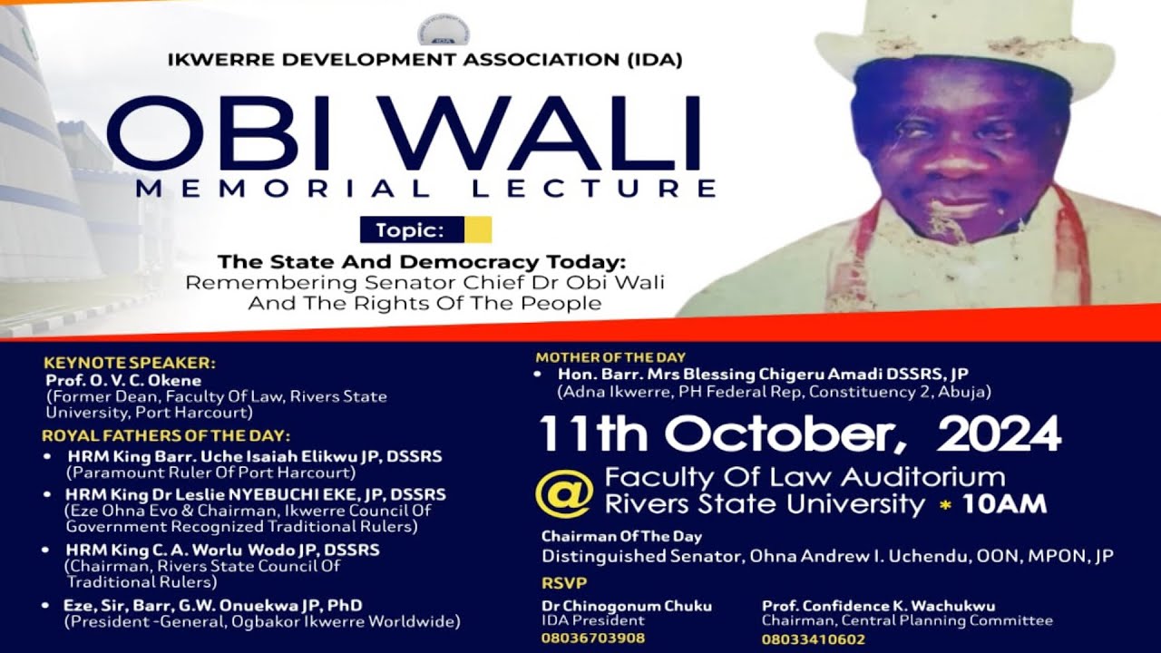 OBI WALI MEMORIAL LECTURE - YouTube