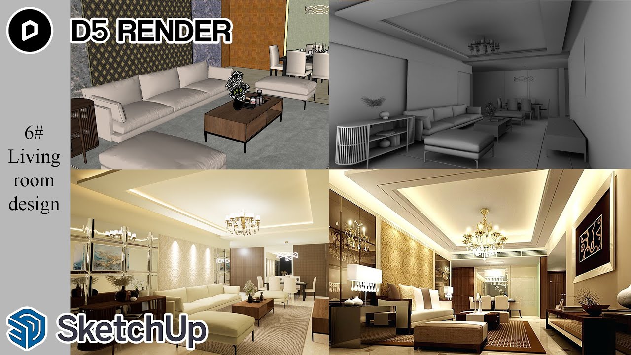 Living room design l Ceiling design Tutorial l Sketchup l D5 Render l ...