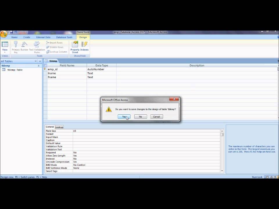 Creating a simple table in Access 2007 - YouTube
