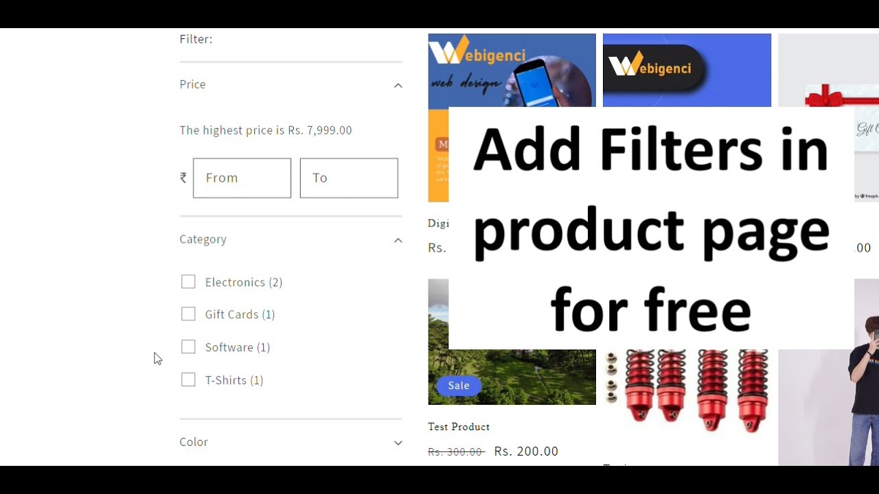 How to product filter option in shopify for free | Sidebar filters ...