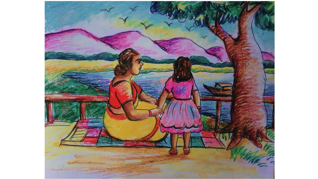 subject drawing for drawing competition 💛scenery drawing with human ...