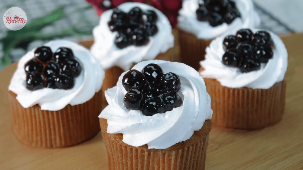 Resepi Fluffy Boba Milk Tea Cupcake - YouTube