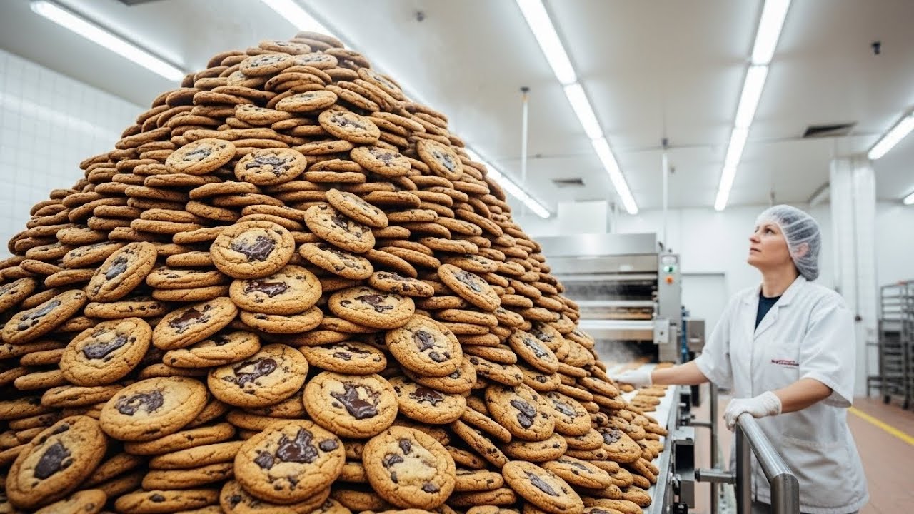 How Millions of Cookies Are Made Daily Automatic Cookie Factory Process ...