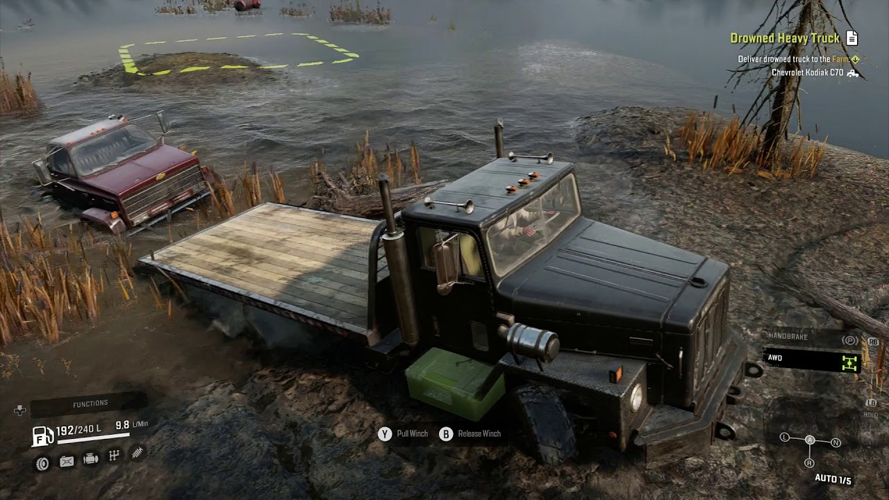 SNOWRUNNER PULLING THE KODIAK C70 FROM POND - YouTube