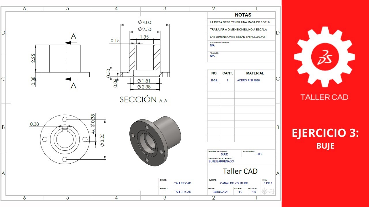 Buje barrenado - Objetos y piezas mecánicas - SolidWorks 2023 - YouTube