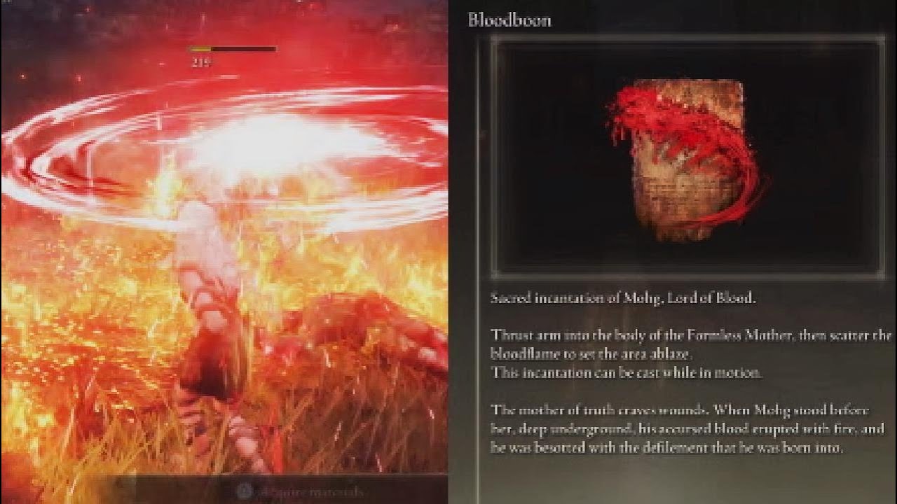 Elden Ring Bloodboon Boss Spell Demonstration Mohg's Bloodflame Fire ...