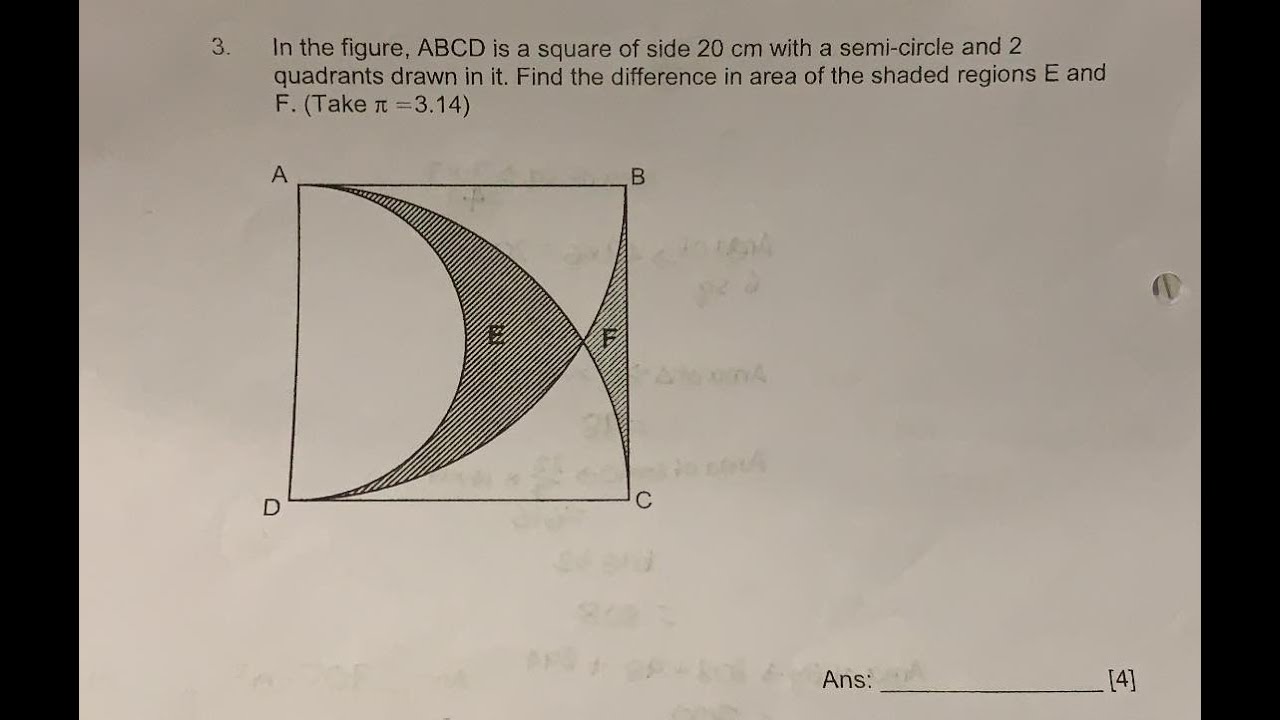 P6 Subscriber Q11 - Difference in Area | Square Semi Circle Quadrants ...