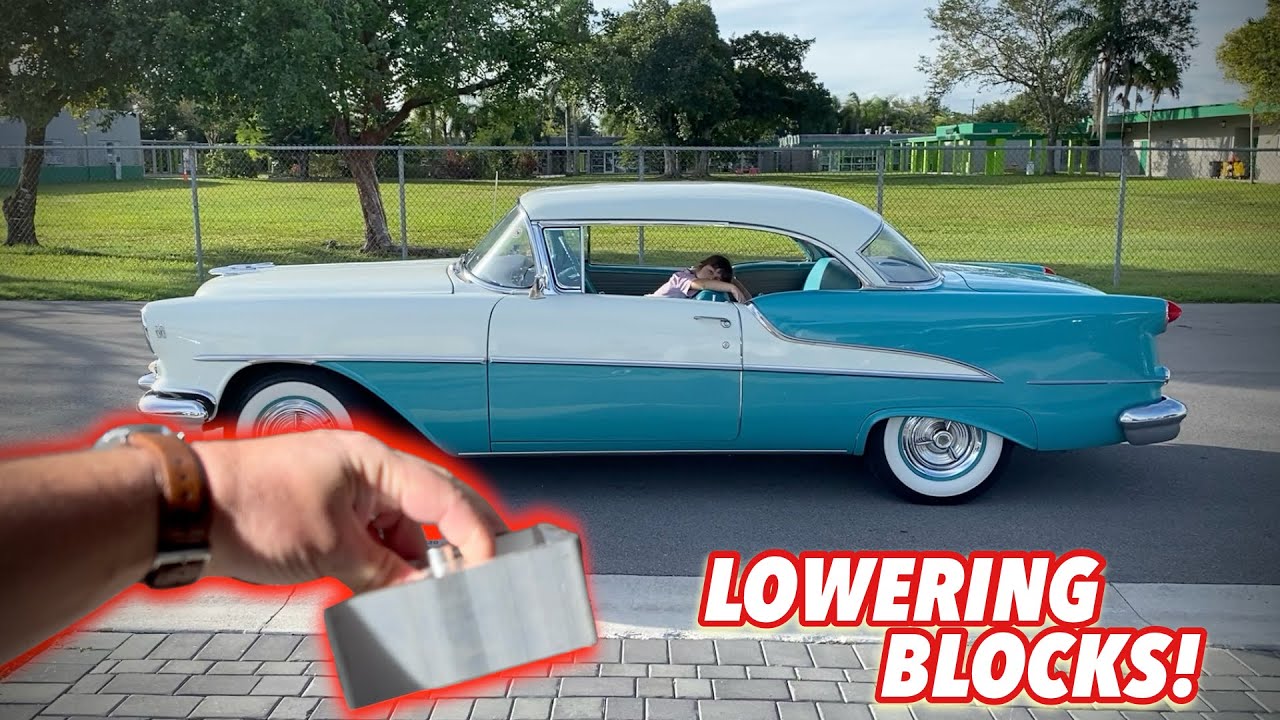Lowering the rear of a 1955 Oldsmobile with 2" LOWERING BLOCKS - YouTube