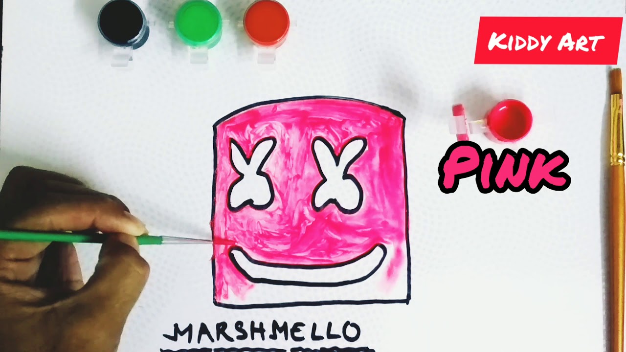 How I draw Marshmello Mask and colouring it with watercolour || Kiddy ...