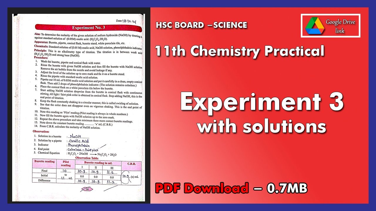 11th Chemistry Experiment No.3 Answers [Science] - YouTube