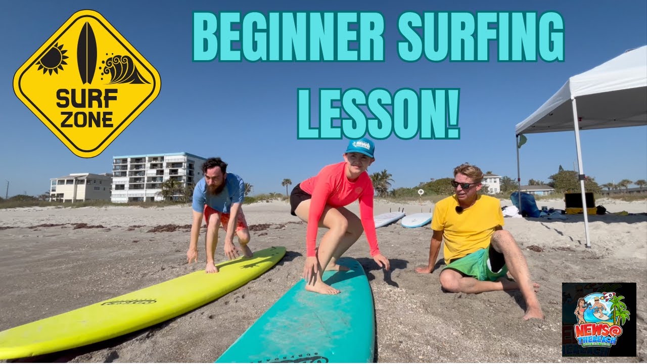 LEARN TO SURF! Watch 2 beginner adults take their first surf lesson ...