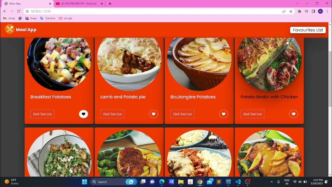 Meal Application Using Html Cssjavascript Youtube