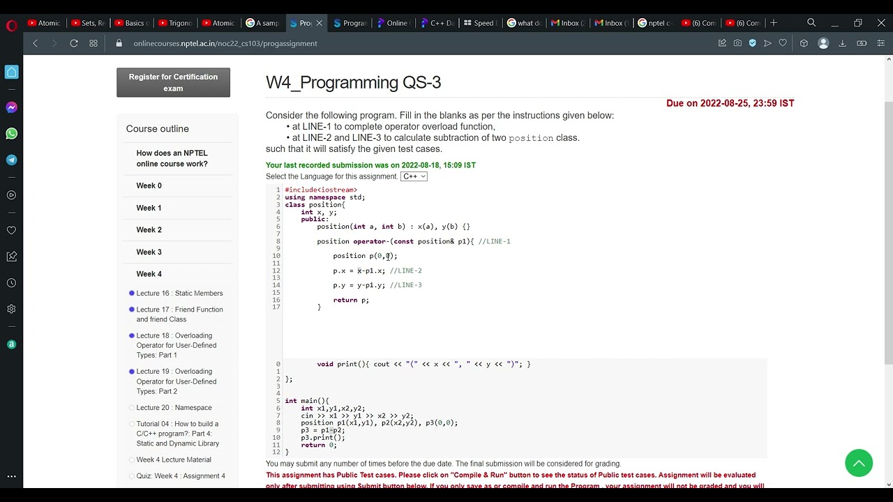 Nptel Programming In Modern C Week4 W4programmingqs 23 Programming Assignment Youtube