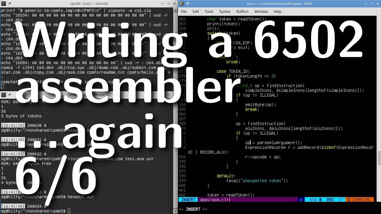 Writing a 6502 assembler for CP/M-65, part 6/6 - YouTube