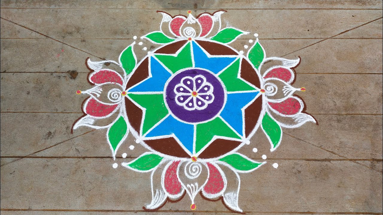 beautiful rangoli/creative lotus rangoli/star rangoli/7×4 dots rangoli ...