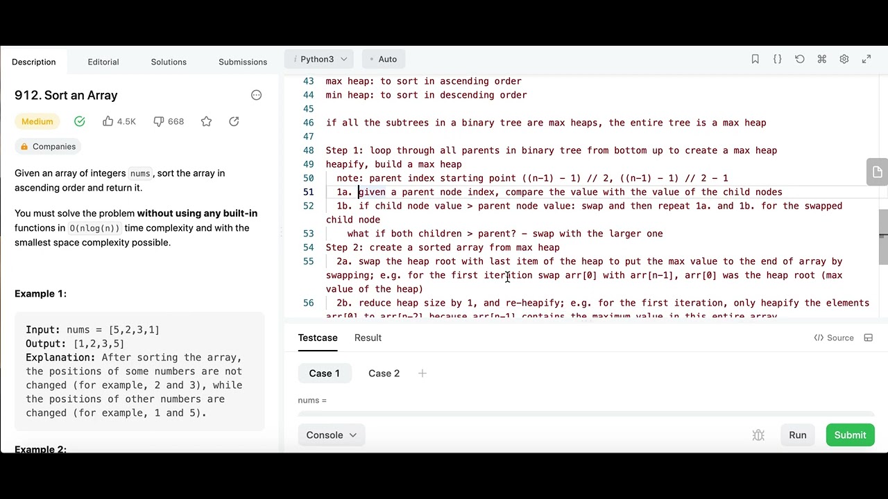 Sort An Array Leetcode 912 Heap Sort Python Youtube 1899