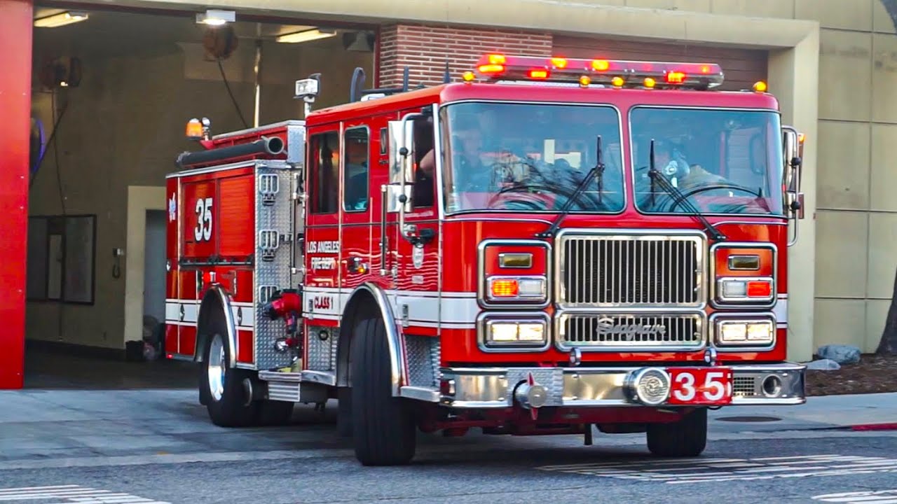LAFD Engine 35 & Rescue 35 Responding - YouTube