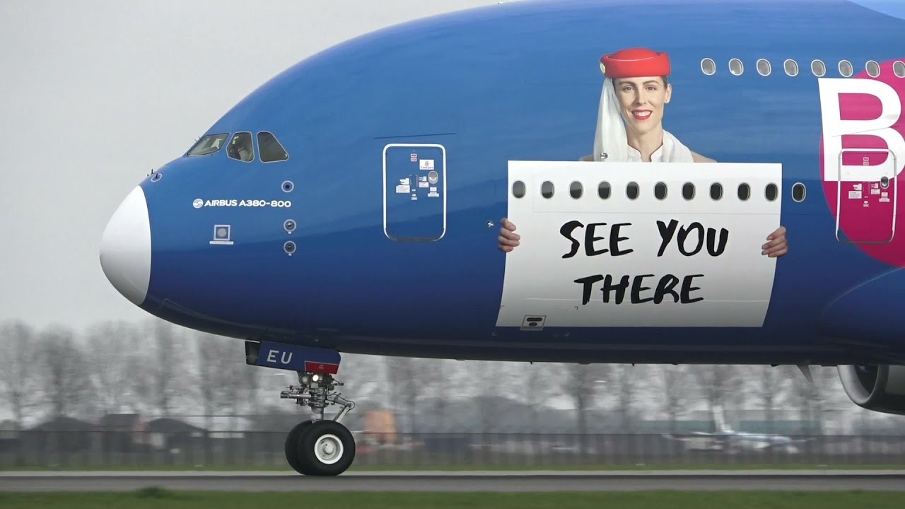 EMIRATES SPECIAL LIVERY Airbus A380-800 Take Off At Schiphol Airport ...