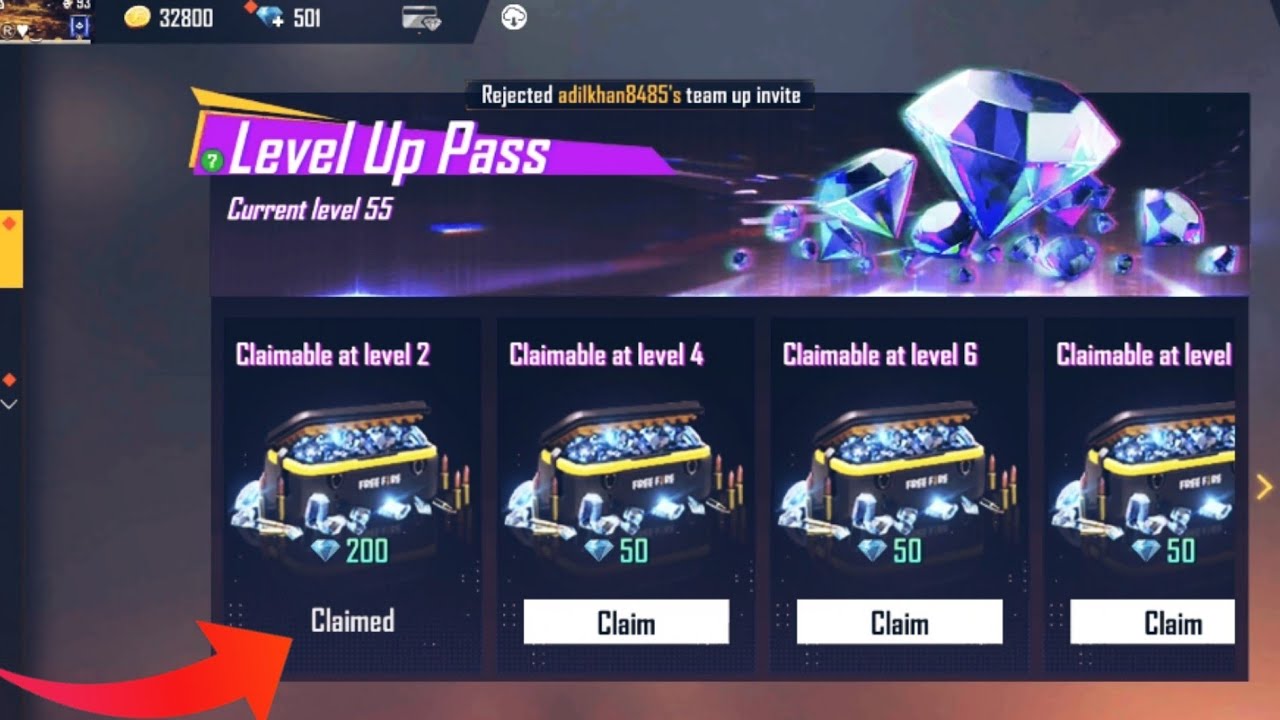 HOW TO CLAIM 800 DIAMONDS IN LEVEL UP PASS EVENT | FREE FIRE NEW EVENT ...