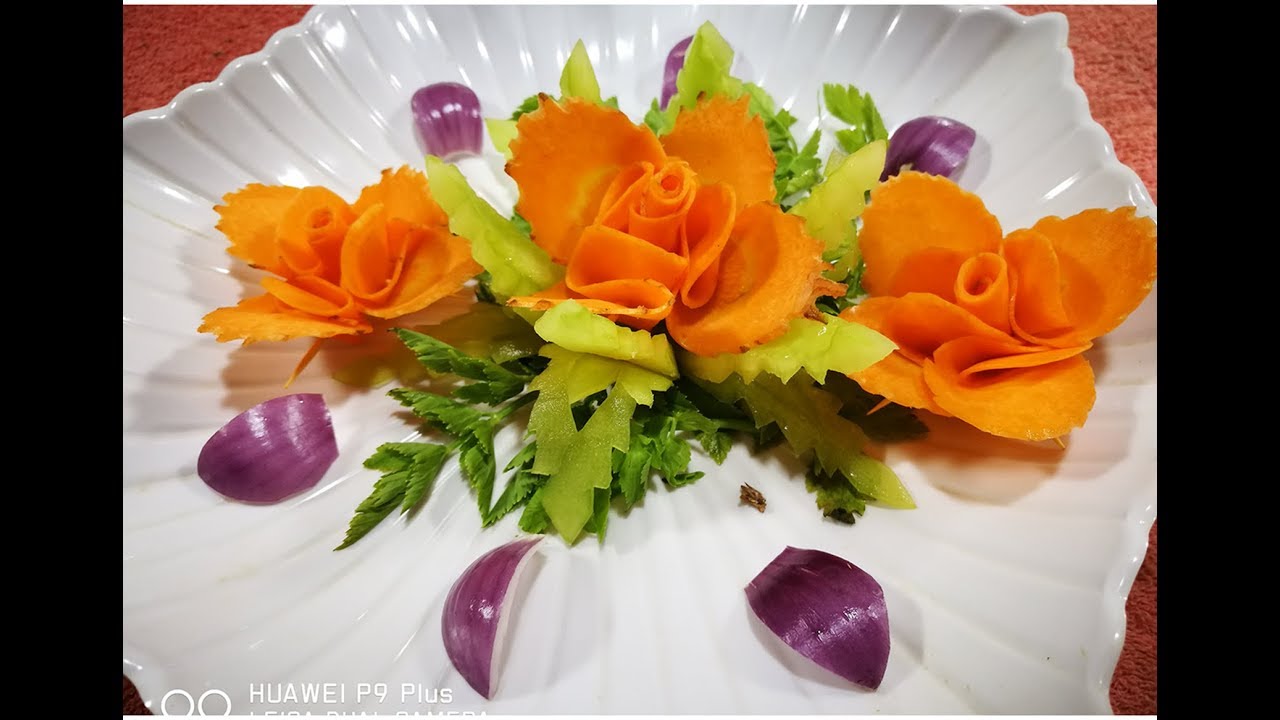 How to Mack carrot Rose - Tomato & shallots vegetable carving flower ...