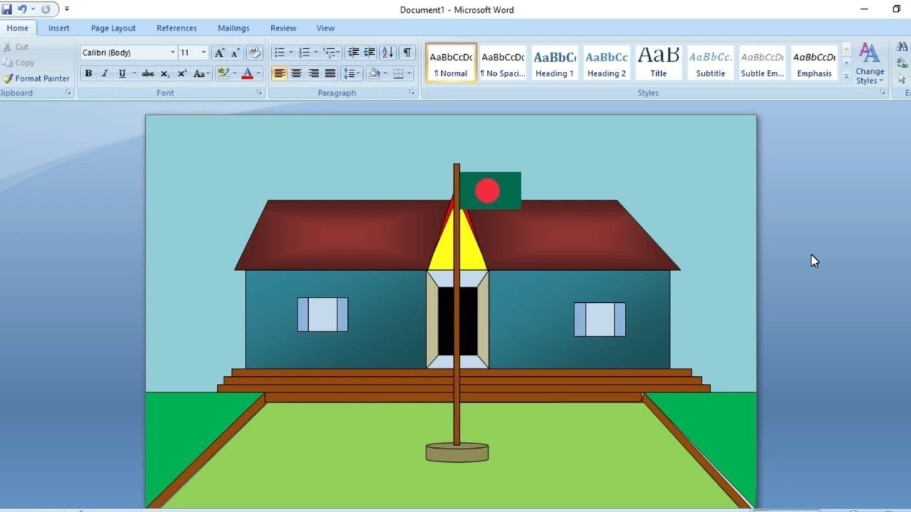 How to draw a house | MS word 2007 | how to draw a bungalow | how to ...