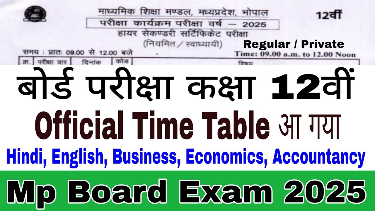 Mp Board Class 12th Board Exam Official Time Table 2025 | 12th commerce ...